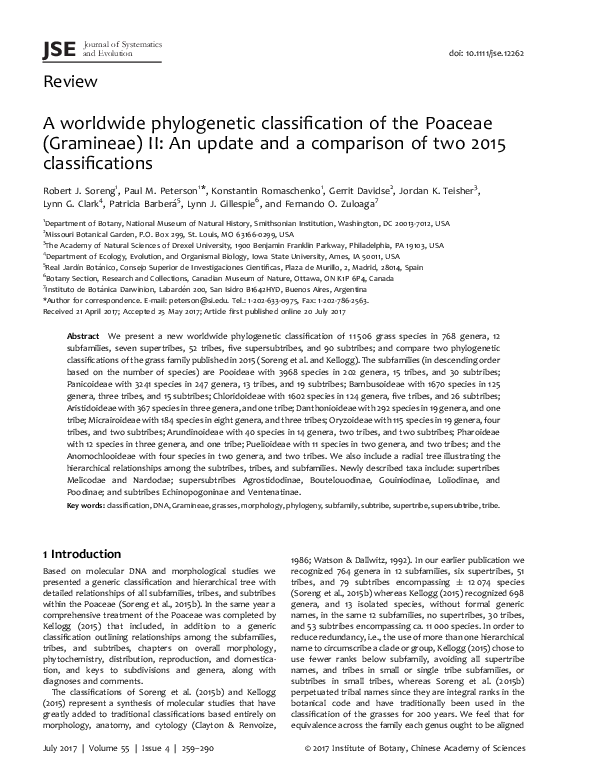 (PDF) A world-wide phylogenetic classification of Poaceae (Gramineae)