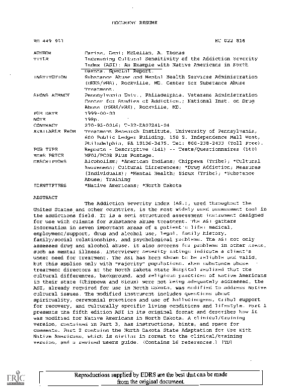 (PDF) Increasing Cultural Sensitivity of the Addiction Severity Index ...