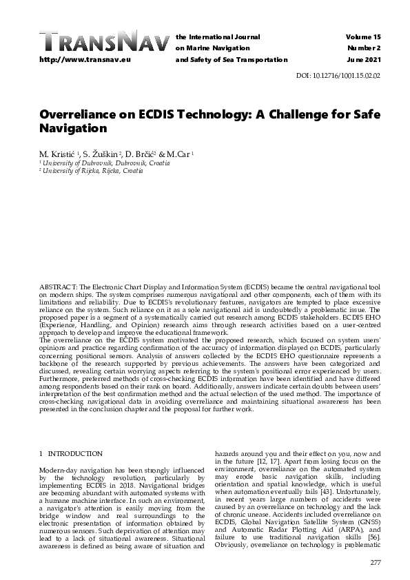 (PDF) Overreliance on ECDIS Technology: A Challenge for Safe Navigation