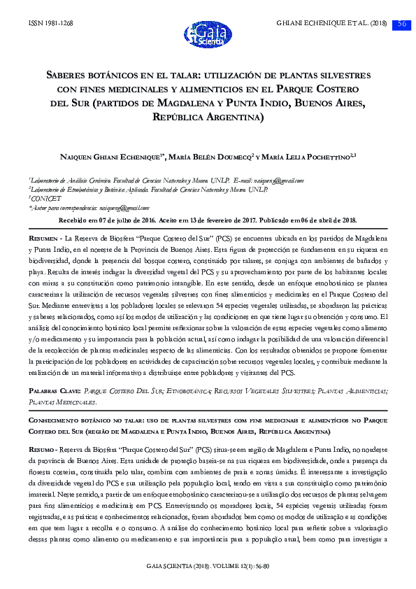 (PDF) Saberes botánicos en El Talar: utilización de plantas silvestres ...