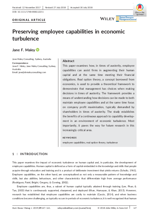(PDF) Preserving employee capabilities in economic turbulence | Jane ...