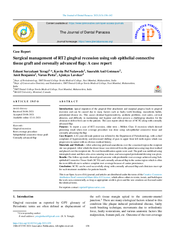 (PDF) Surgical management of RT2 gingival recession using sub ...