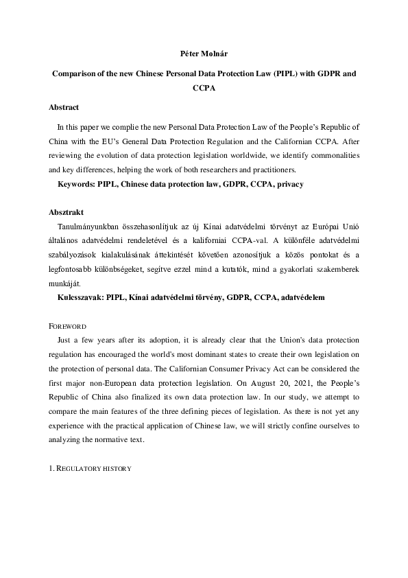 (PDF) Comparison of the new Chinese Personal Data Protection Law (PIPL ...