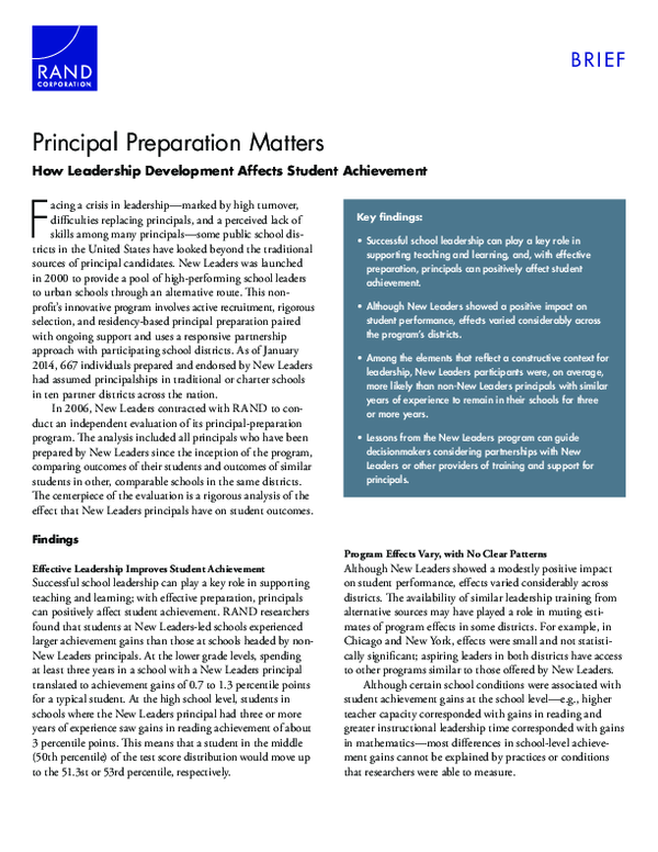 (PDF) Principal Preparation Matters: How Leadership Affects Student ...