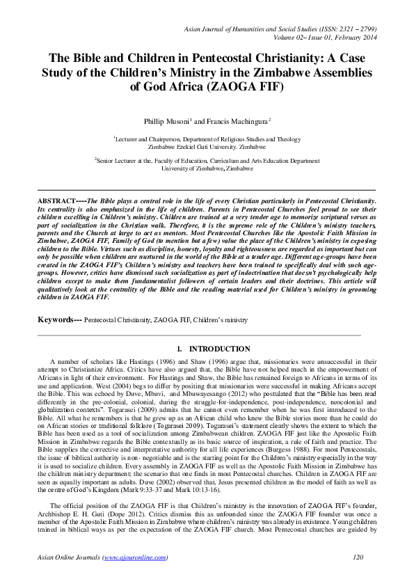 (PDF) The Bible and Children in Pentecostal Christianity: A Case Study ...