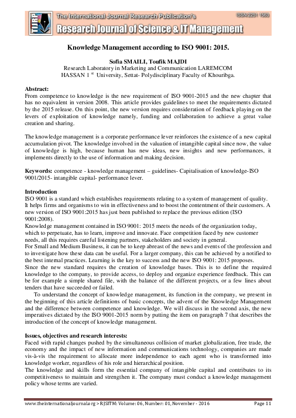 (PDF) Knowledge Management according to ISO 9001: 2015