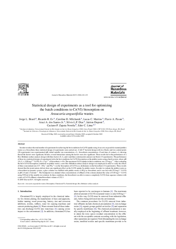 (PDF) Statistical design of experiments as a tool for optimizing the batch conditions to Cr (VI ...
