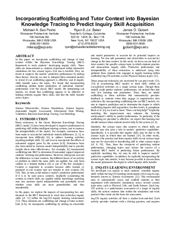 (PDF) Incorporating Scaffolding and Tutor Context into Bayesian Knowledge Tracing to Predict ...