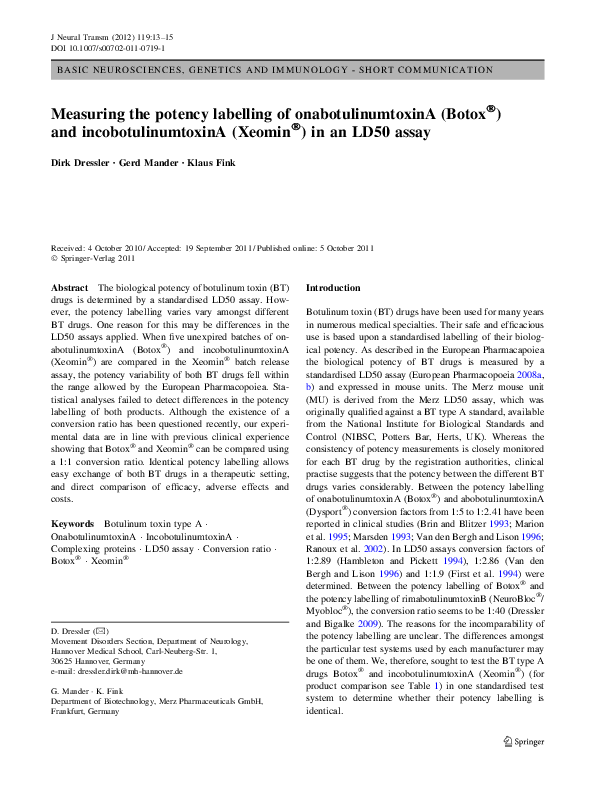 (PDF) Measuring the potency labelling of onabotulinumtoxinA (Botox ...