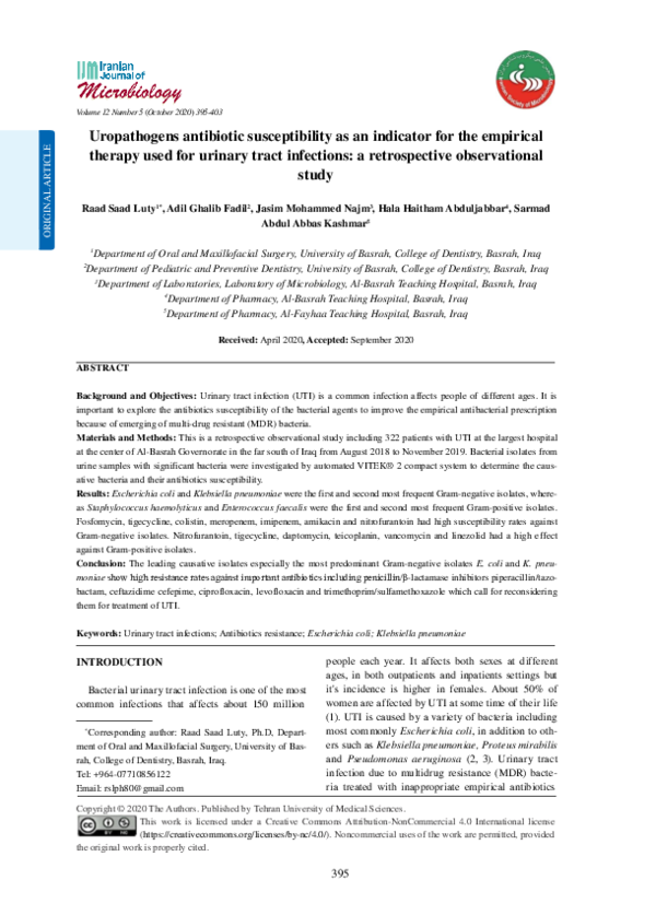 (PDF) Uropathogens antibiotic susceptibility as an indicator for the empirical therapy used for ...