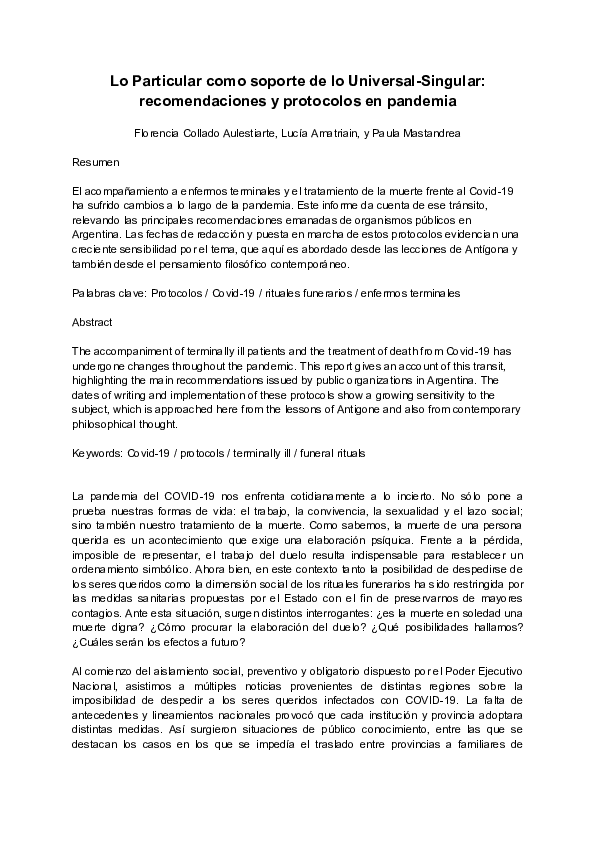 (PDF) Derecho al duelo: recomendaciones y protocolos en pandemia. Lo ...