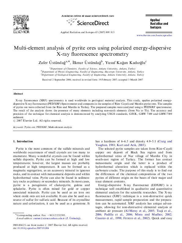 (PDF) Multi-element analysis of pyrite ores using polarized energy-dispersive X-ray fluorescence ...