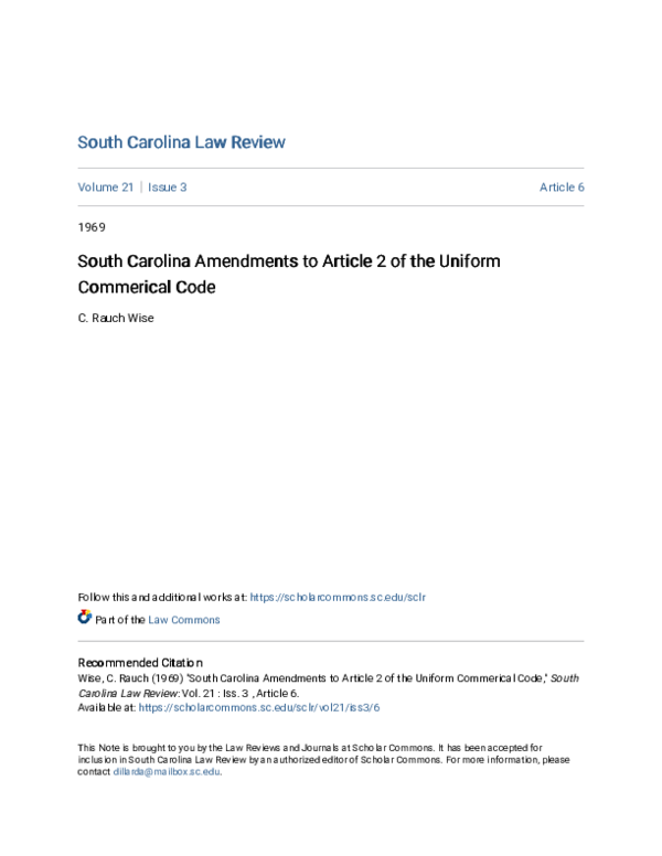 (PDF) South Carolina Amendments to Article 2 of the Uniform Commerical ...