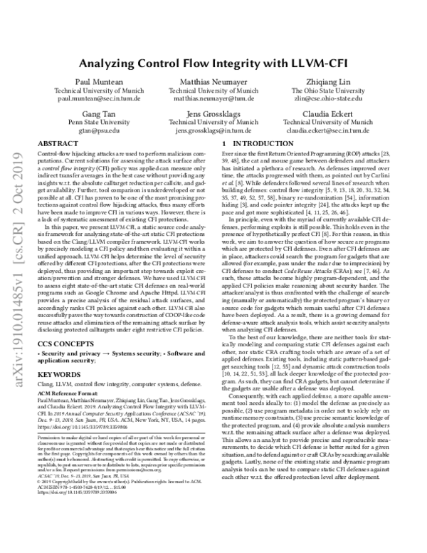 (PDF) Analyzing control flow integrity with LLVM-CFI