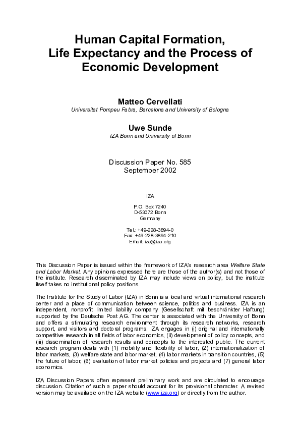 (PDF) Human Capital Formation, Life Expectancy and the Process of ...