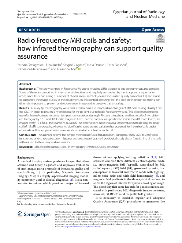 (PDF) Radio Frequency MRI coils and safety: how infrared thermography ...
