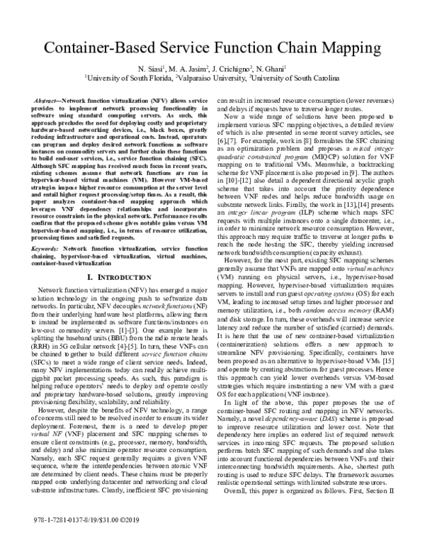 (PDF) Container-Based Service Function Chain Mapping