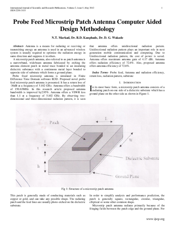 (PDF) Probe Feed Microstrip Patch Antenna Computer Aided Design Methodology