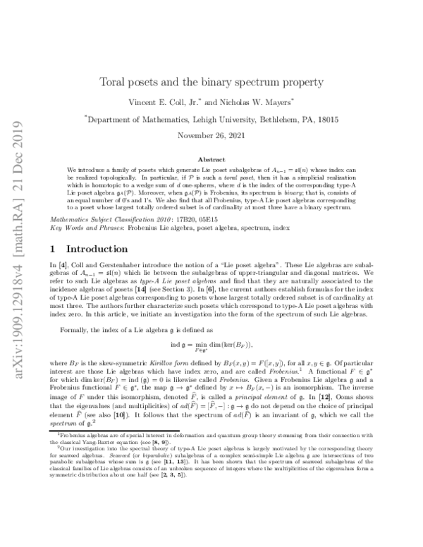 (PDF) The binary spectrum of type-A Frobenius Lie poset algebras