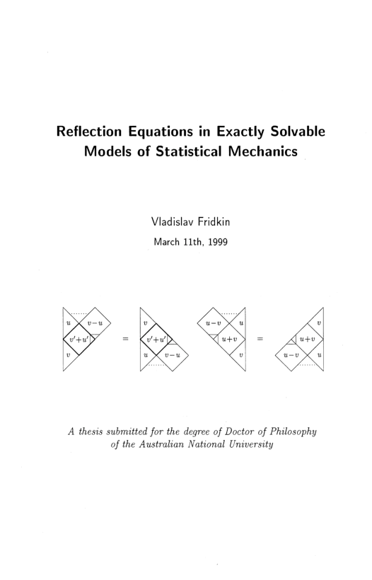 (PDF) Reflection equations in exactly solvable models of statistical mechanics