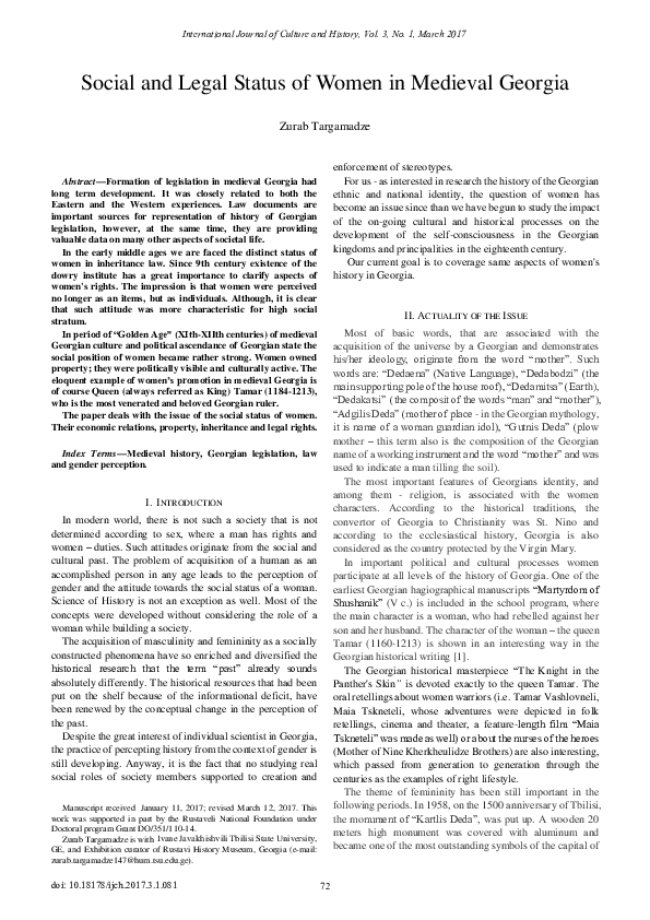 (PDF) Social and Legal Status of Women in Medieval Georgia