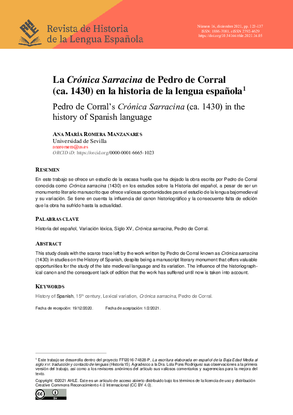 (PDF) (2021) La Crónica sarracina de Pedro de Corral (ca. 1430) en la ...