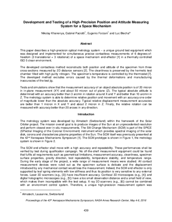 (PDF) Development and Testing of a High-Precision Position and Attitude ...