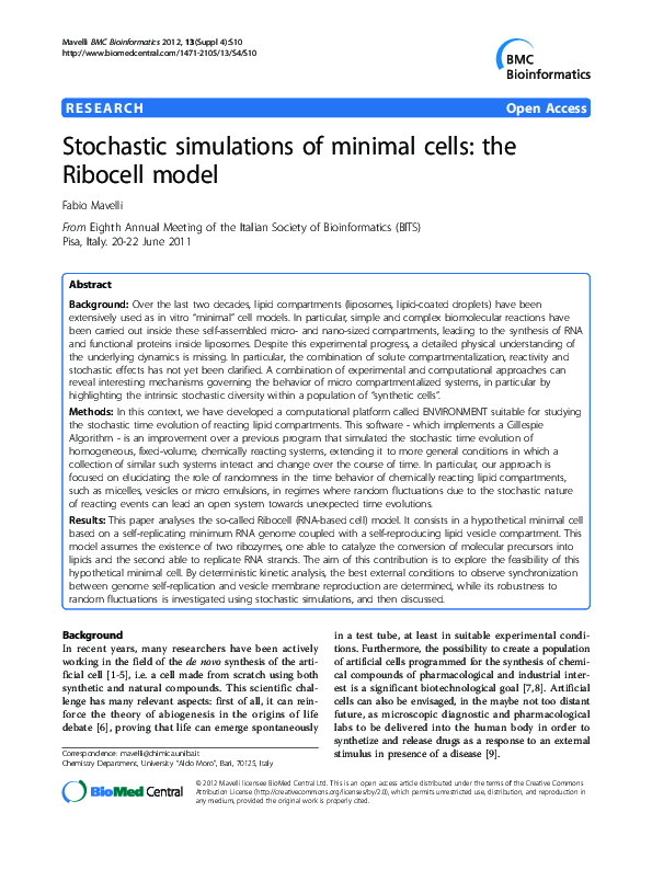 (PDF) Stochastic simulations of minimal cells: the Ribocell model