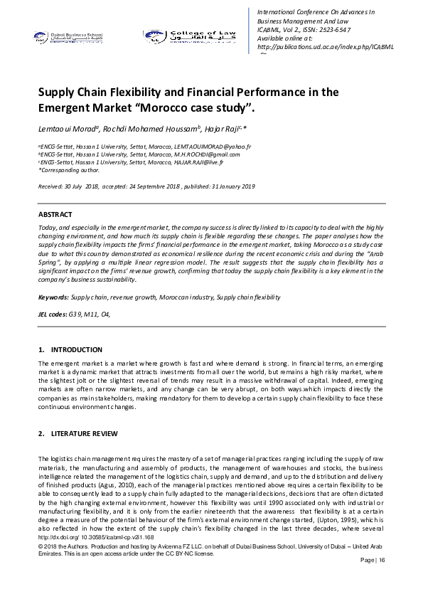 (PDF) Supply Chain Flexibility and Financial Performance "Morocco Case ...