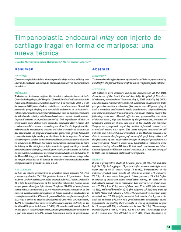 (PDF) Timpanoplastia endoaural inlay con injerto de cartílago tragal en ...
