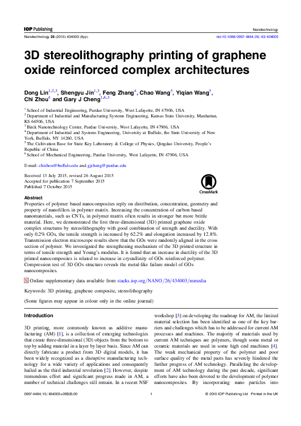 (PDF) 3D stereolithography printing of graphene oxide reinforced ...