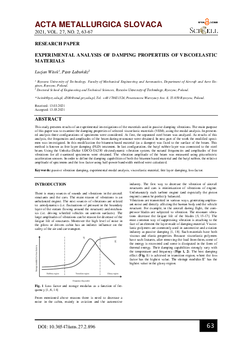 (PDF) Experimental Analysis of Damping Properties of Viscoelastic Materials