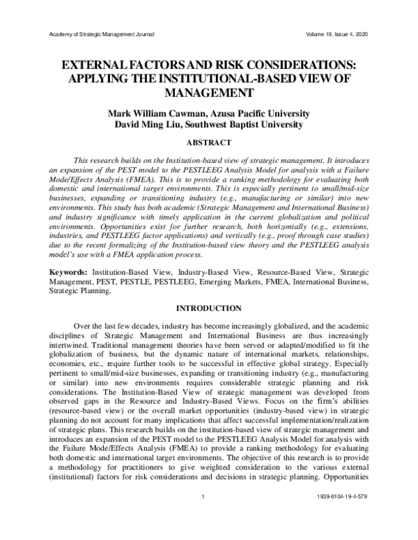 (PDF) External Factors and Risk Considerations: Applying the ...