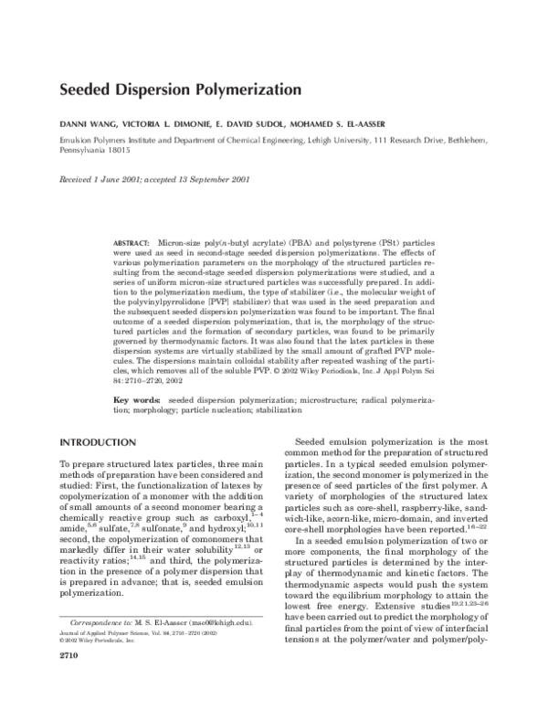 (PDF) Seeded dispersion polymerization