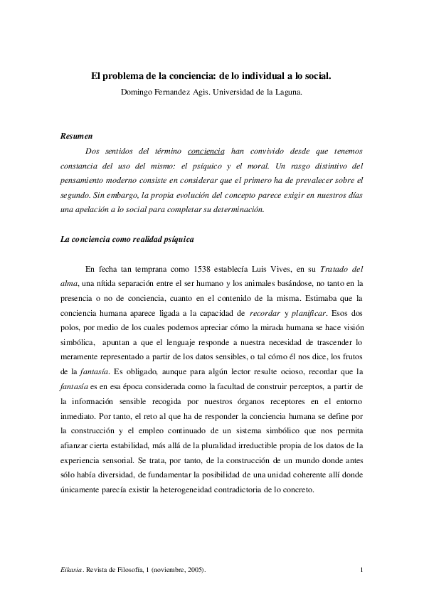 (PDF) El problema de la conciencia: de lo individual a lo social