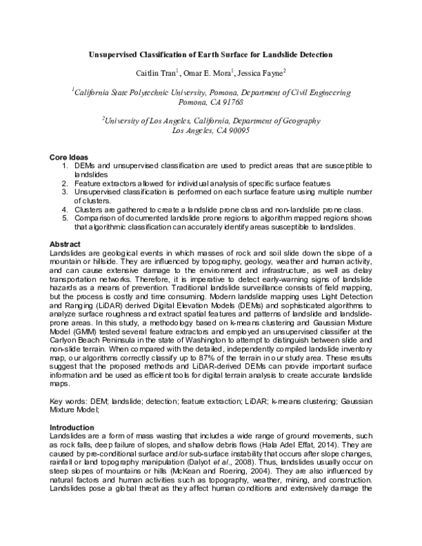 Pdf Unsupervised Landslide Detection Using K Means And Gmm