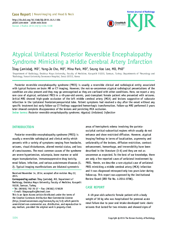 (PDF) Atypical Unilateral Posterior Reversible Encephalopathy Syndrome ...