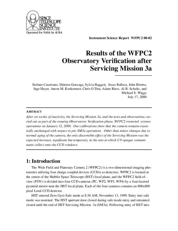(PDF) WFPC 2 00-02 Results of the WFPC 2 Observatory Verification after ...
