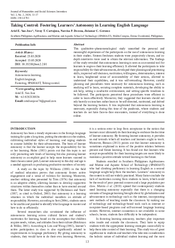 (PDF) Taking Control: Fostering Learners’ Autonomy in Learning English ...