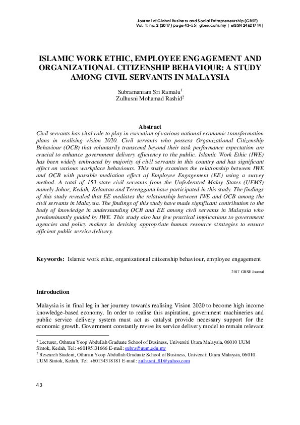(PDF) Islamic work ethic, employee engagementand organizational ...