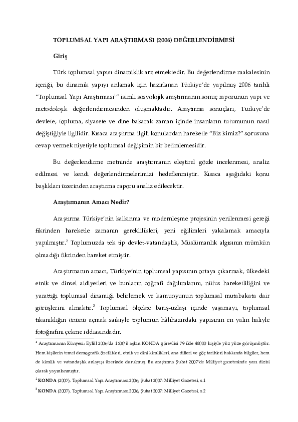 (DOC) TOPLUMSAL YAPI ARAŞTIRMASI (2006) DEĞERLENDİRMESİ