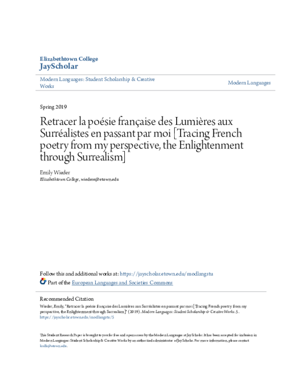 (PDF) Retracer la poésie française des Lumières aux Surréalistes en ...
