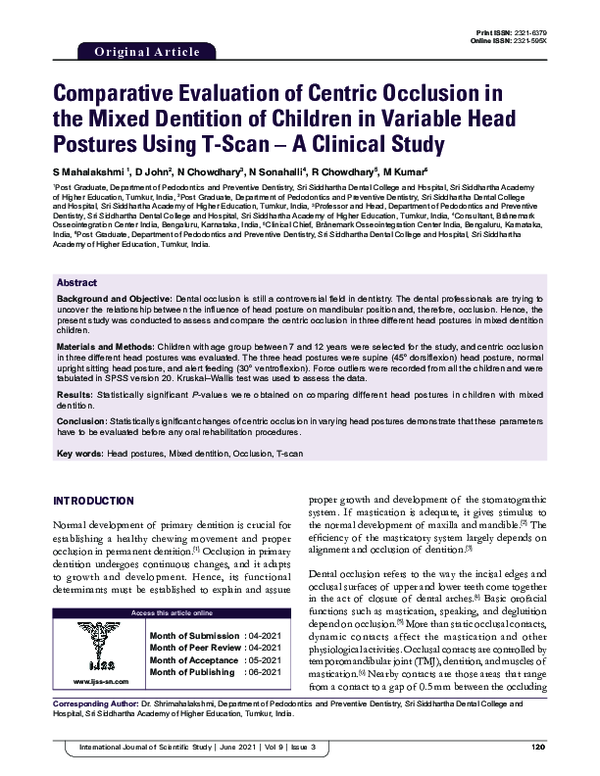 (PDF) Comparative Evaluation of Centric Occlusion in the Mixed ...