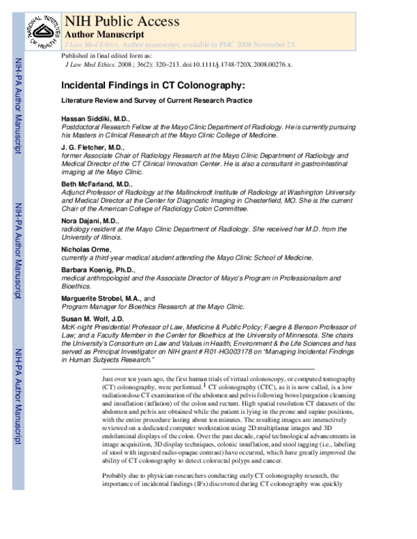 (PDF) Incidental findings in CT colonography: literature review and ...