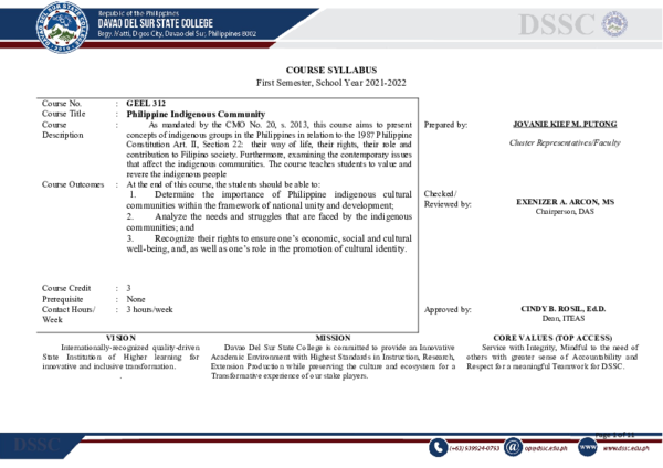 (DOC) GEEL 312 PIC Syllabus (personal)