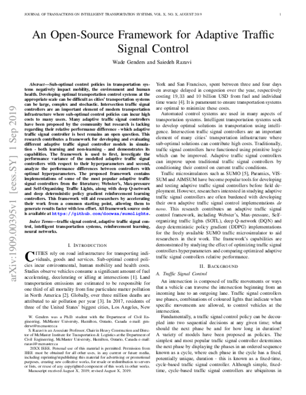 Pdf An Open Source Framework For Adaptive Traffic Signal Control