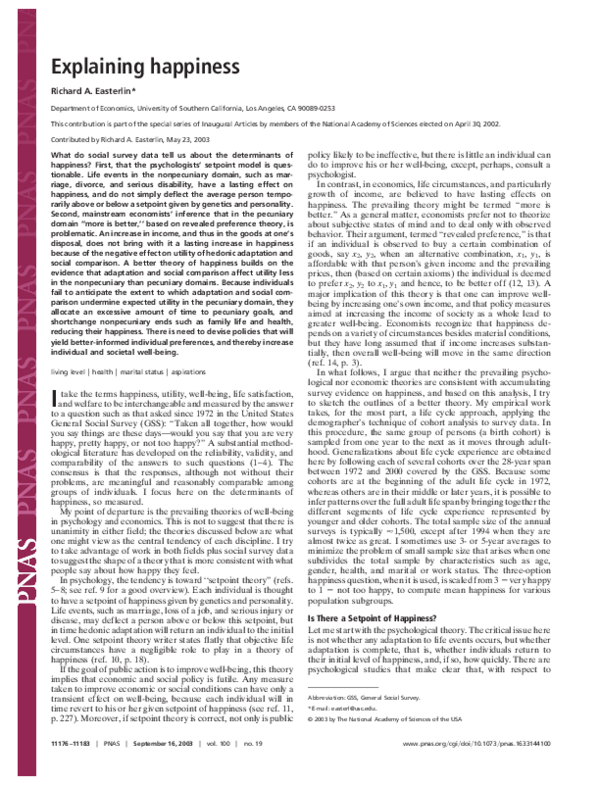 (PDF) Explaining happiness