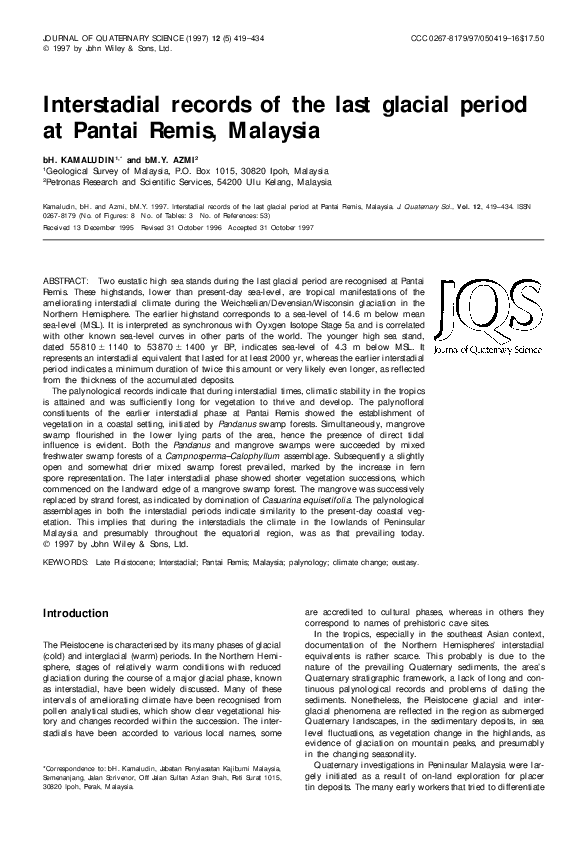 (PDF) Interstadial records of the last glacial period at Pantai Remis ...