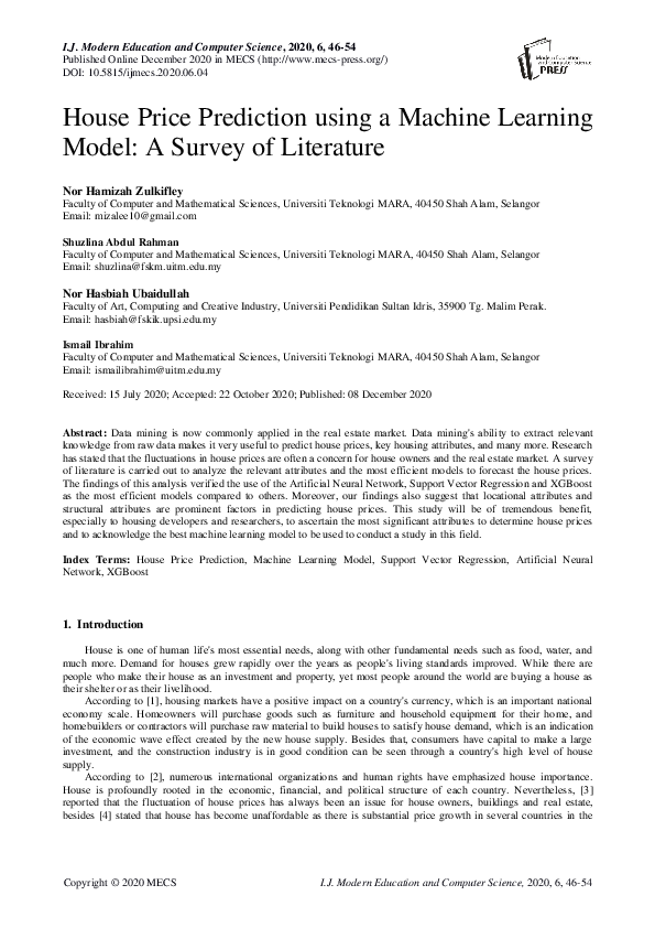 (PDF) House Price Prediction using a Machine Learning Model: A Survey ...