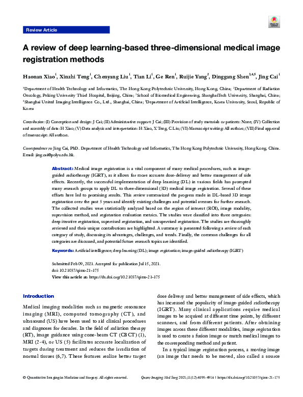 (PDF) A review of deep learning-based three-dimensional medical image ...